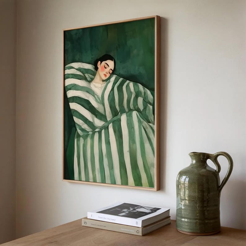 Abstract Woman Wall Art, Green Spring Decor Print, Minimalist Tulip ...