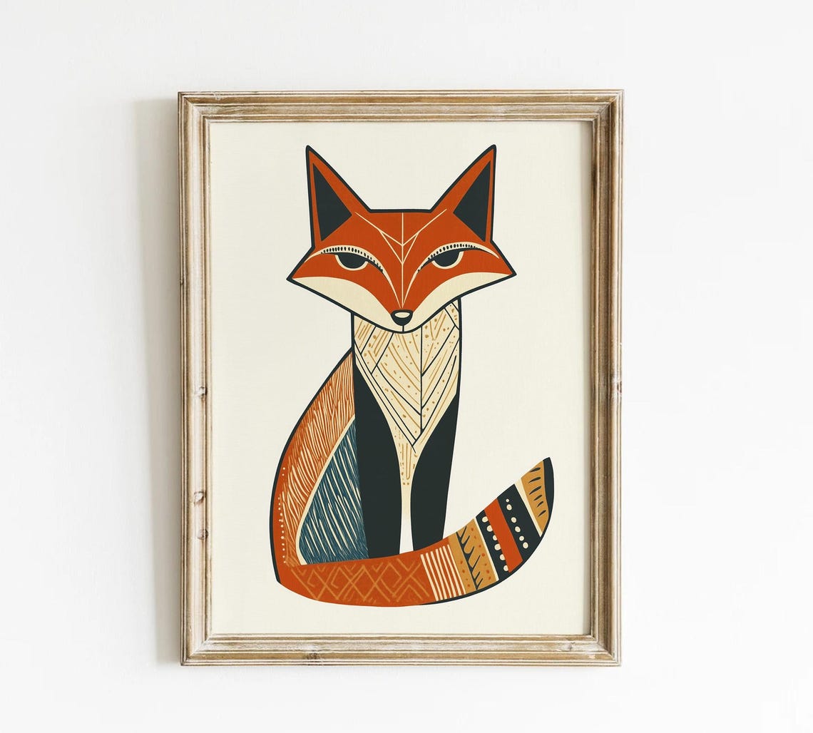 Nordic Fox Art, Folk Kids Room Decor, Fox Print, Adventure Nursery ...