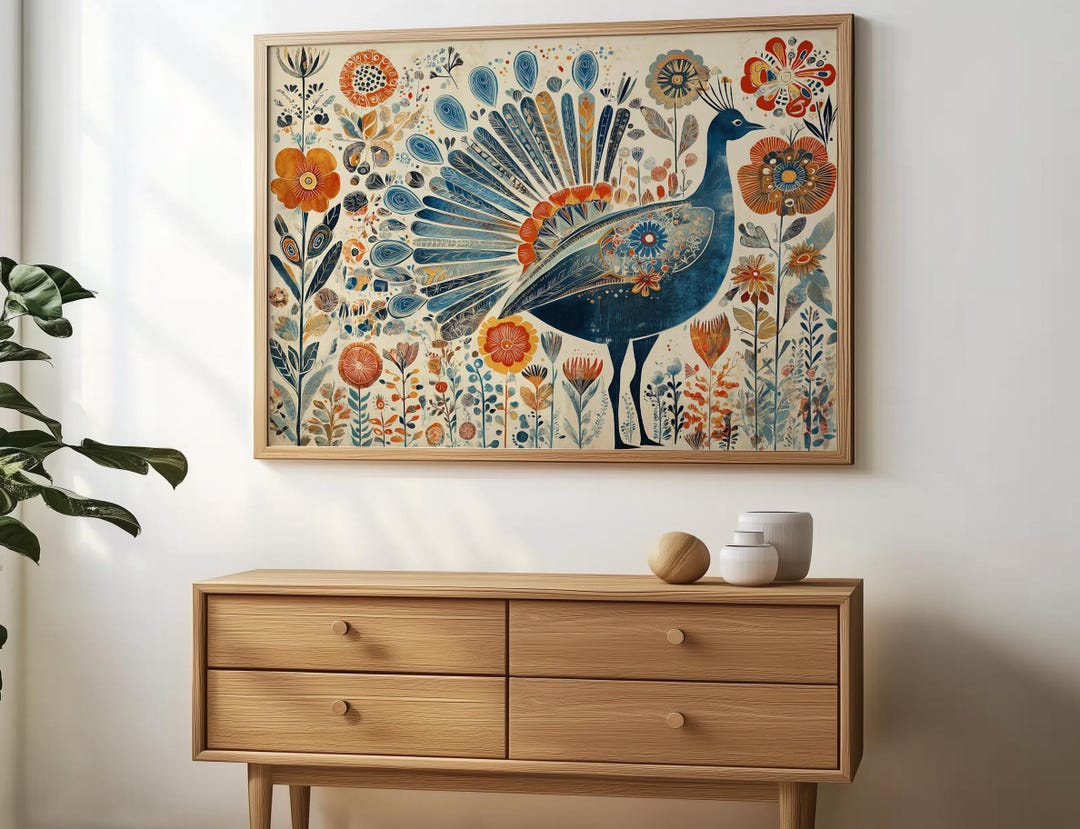 Slavic Folk Art Peacock Print Vintage Polish Wall Art Boho Bird Poster ...