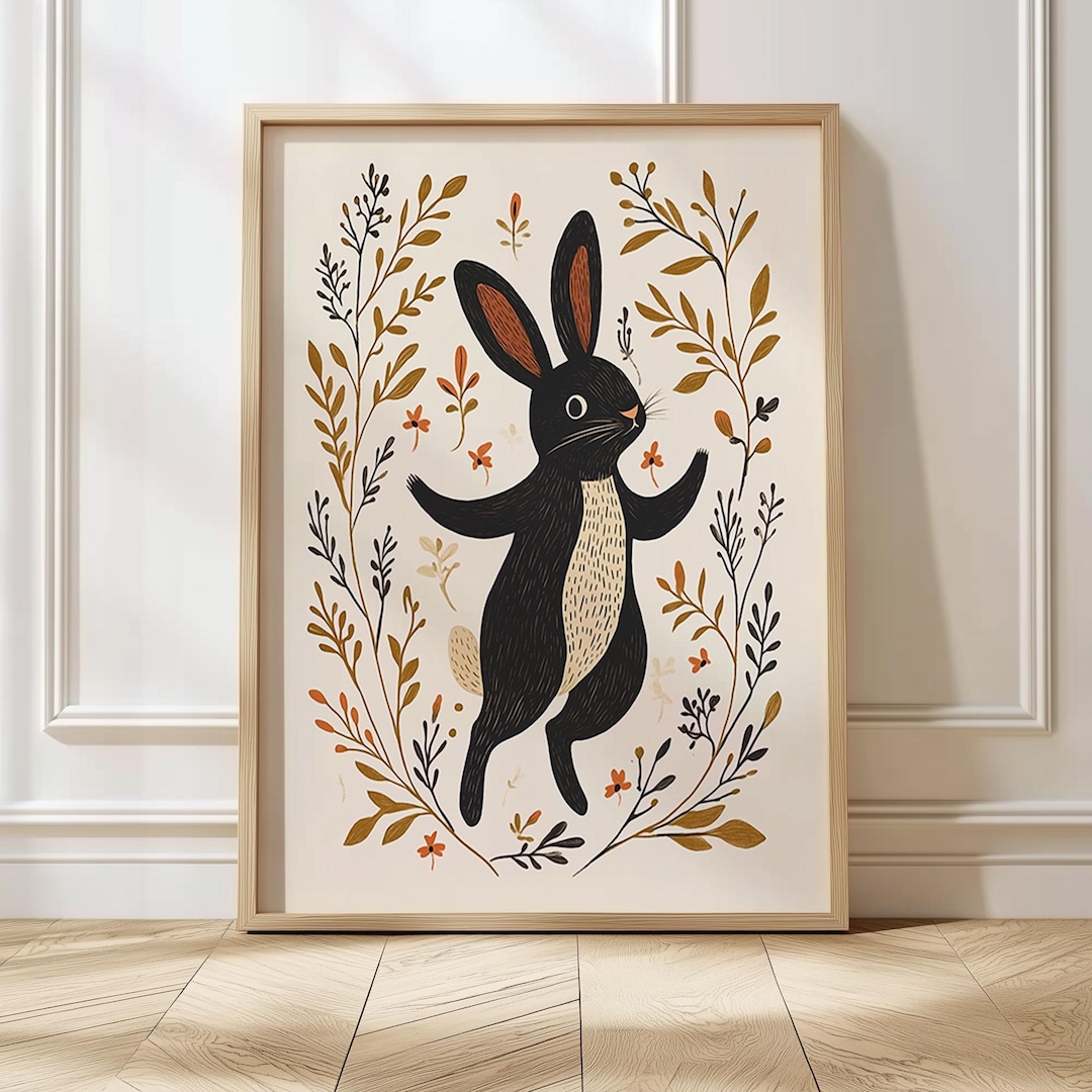 Rabbit Folk Art Print Hare Illustration Easter Bunny Wall Art Easter ...