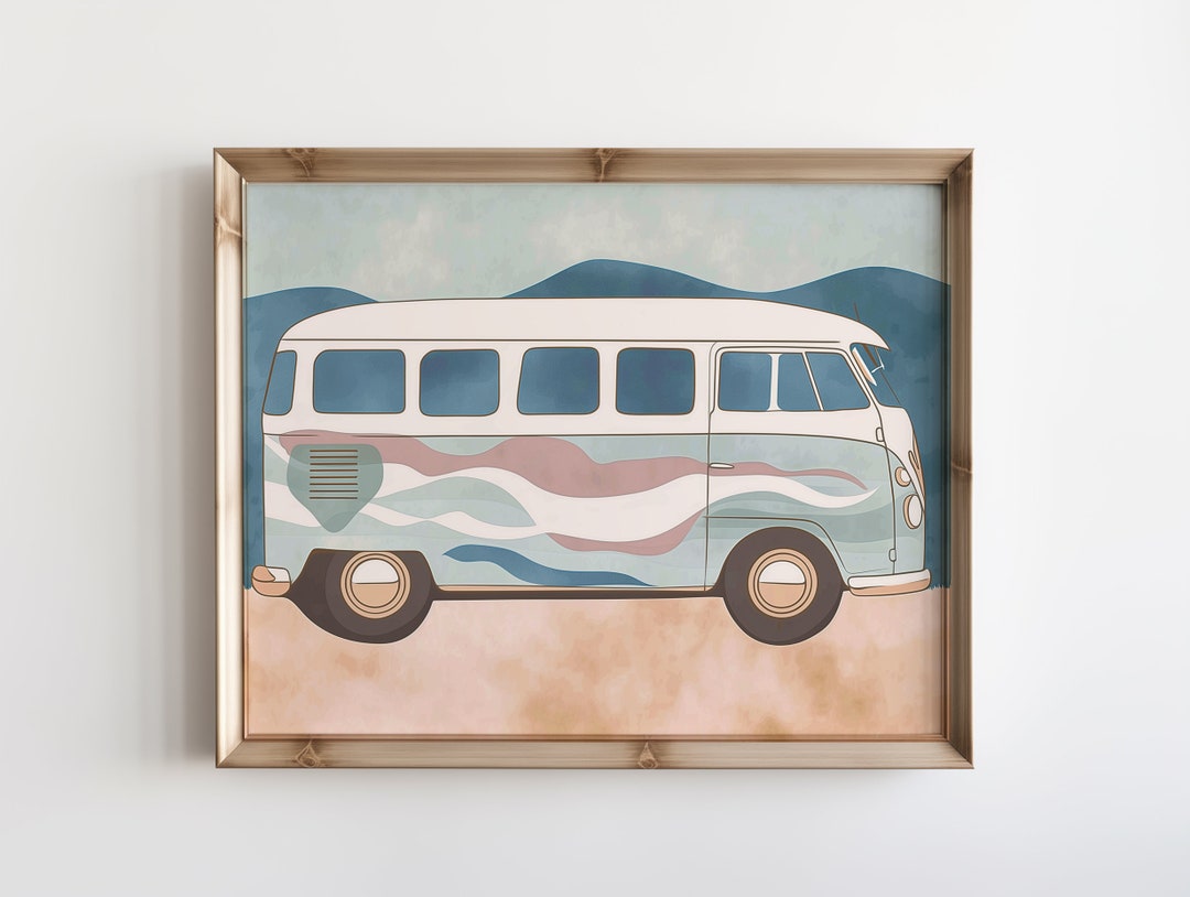 VW Bus Print for Kids Room Playroom Artwork Vintage Blue VW Van for ...
