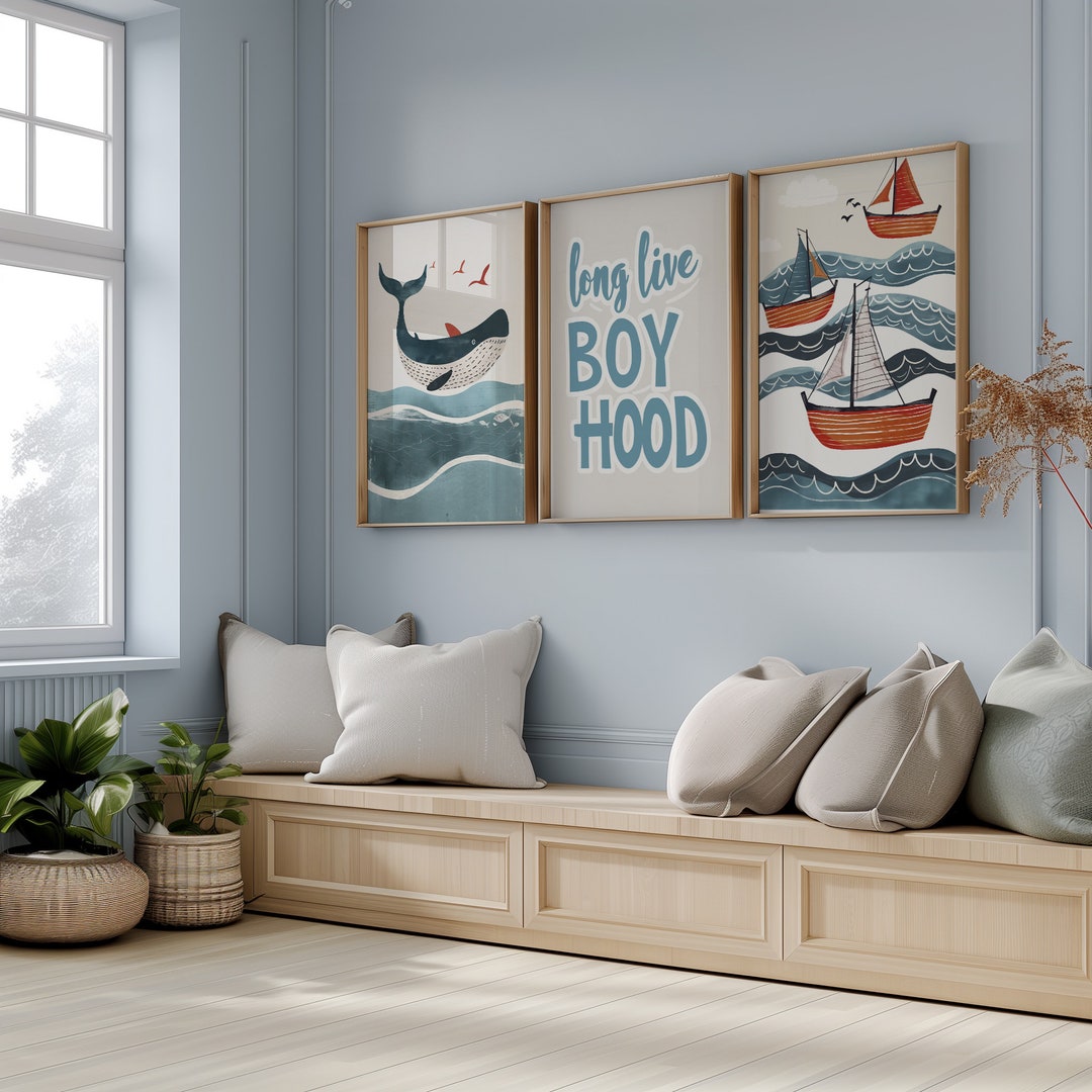 Long Live Boyhood Prints Boy Room Adventure Theme Art Blue Boys Room ...