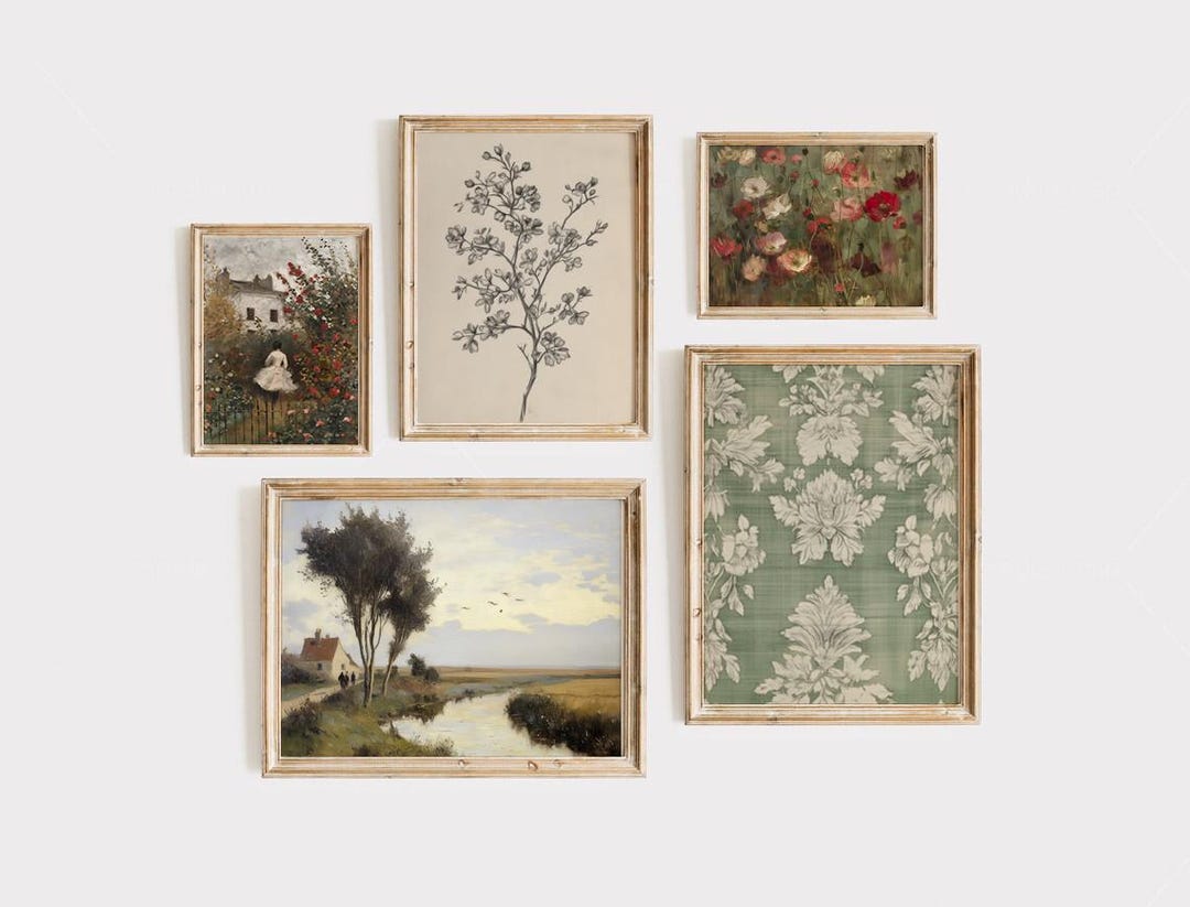 Vintage Art Gallery Wall Set of 5 Digital Prints Vintage Artwork ...