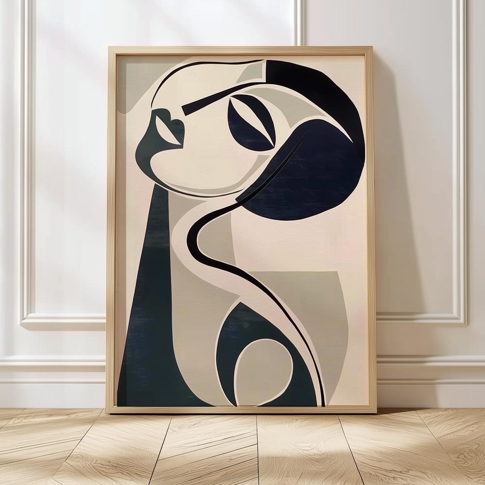 Abstract Art Poster Cubism Wall Art Women's Face Print Beige and Black ...