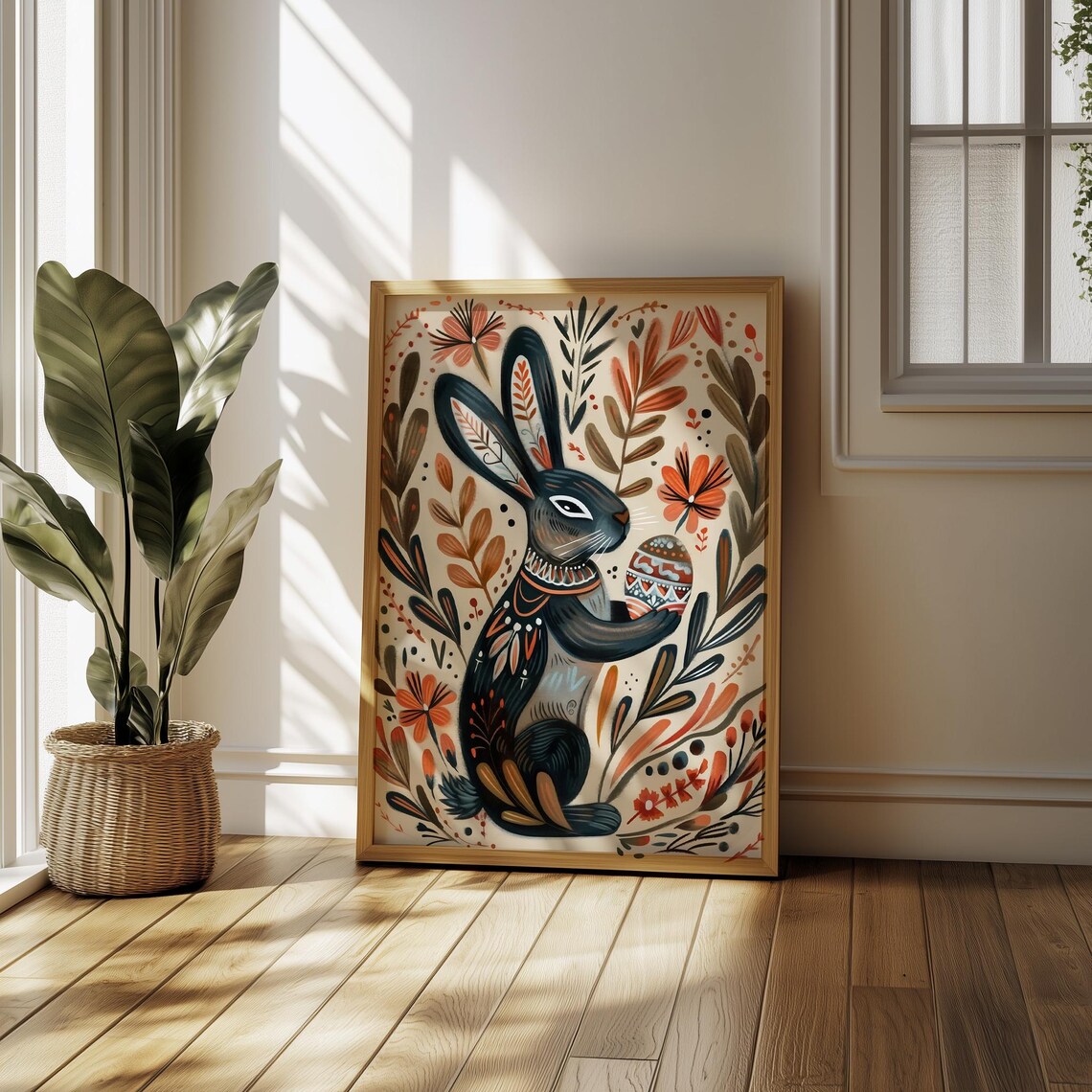 Easter Bunny Wall Art Rabbit Folk Print Hare Nature Illustration Easter ...