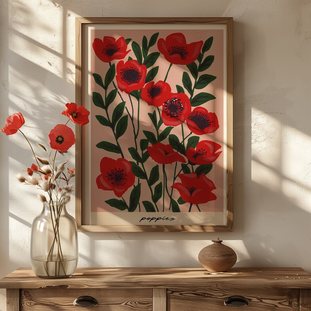 Poppy Print, Botanical Print Poster, Vintage Decor Minimalist, Abstract ...