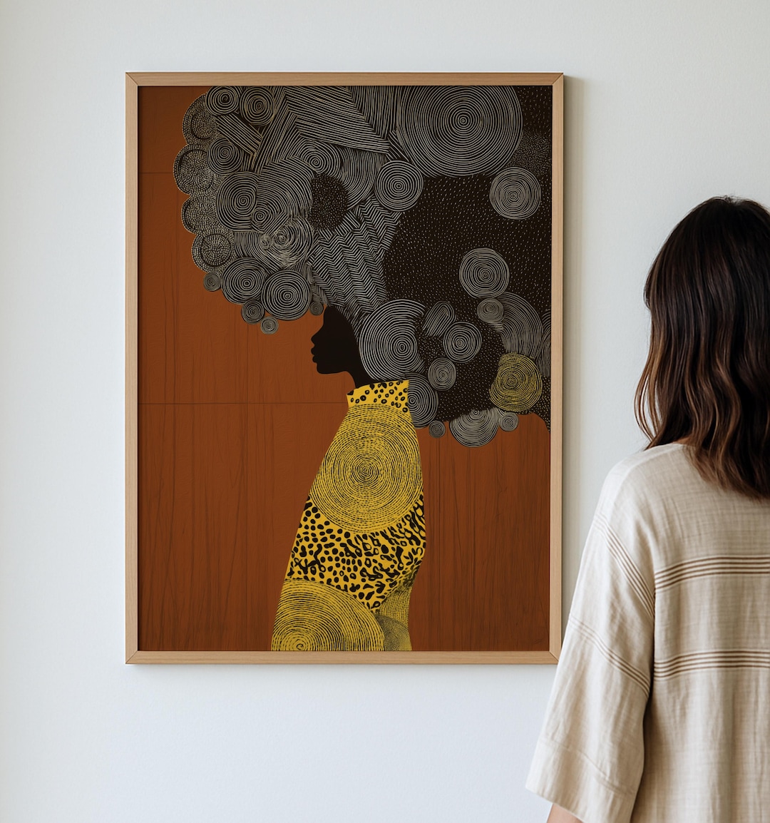 Black Woman Portrait, Modern Afrocentric Decor, African Hair Art, Afro ...