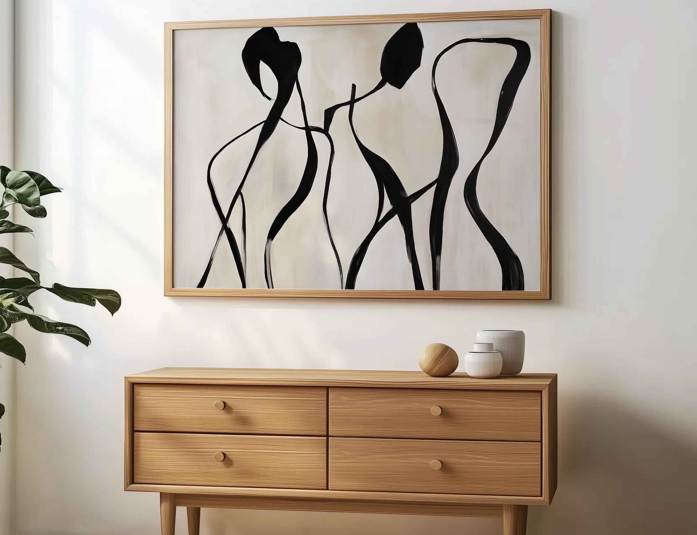 Modern Abstract Line Art Print, Minimalist Female Figure Wall Art, Mid ...