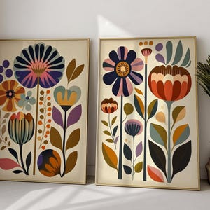 Scandinavian Wall Art Norwegian Folk Decor Floral Print Set of 2 Nordic ...