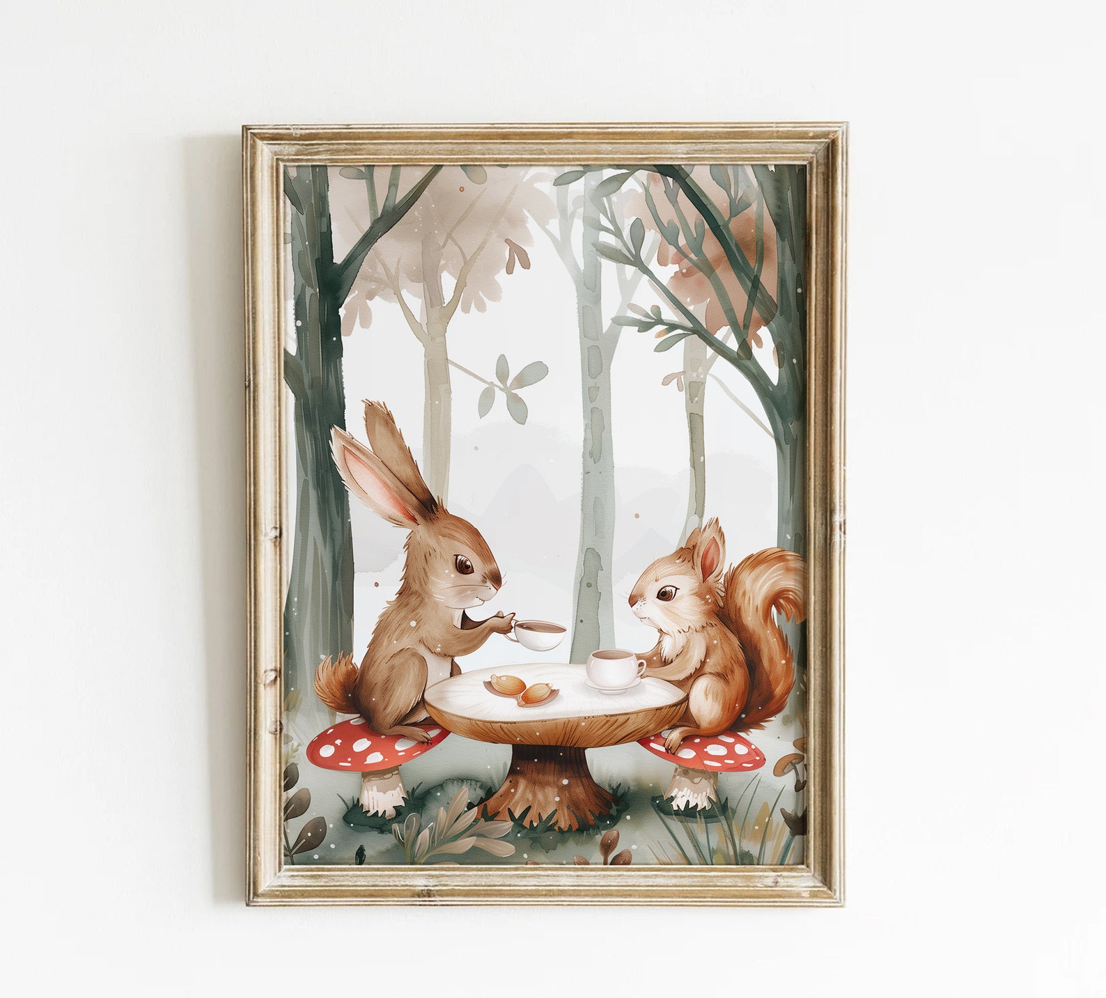 Woodland Animal Tea Party Animal Forest Prints Mushroom Art Woodland ...