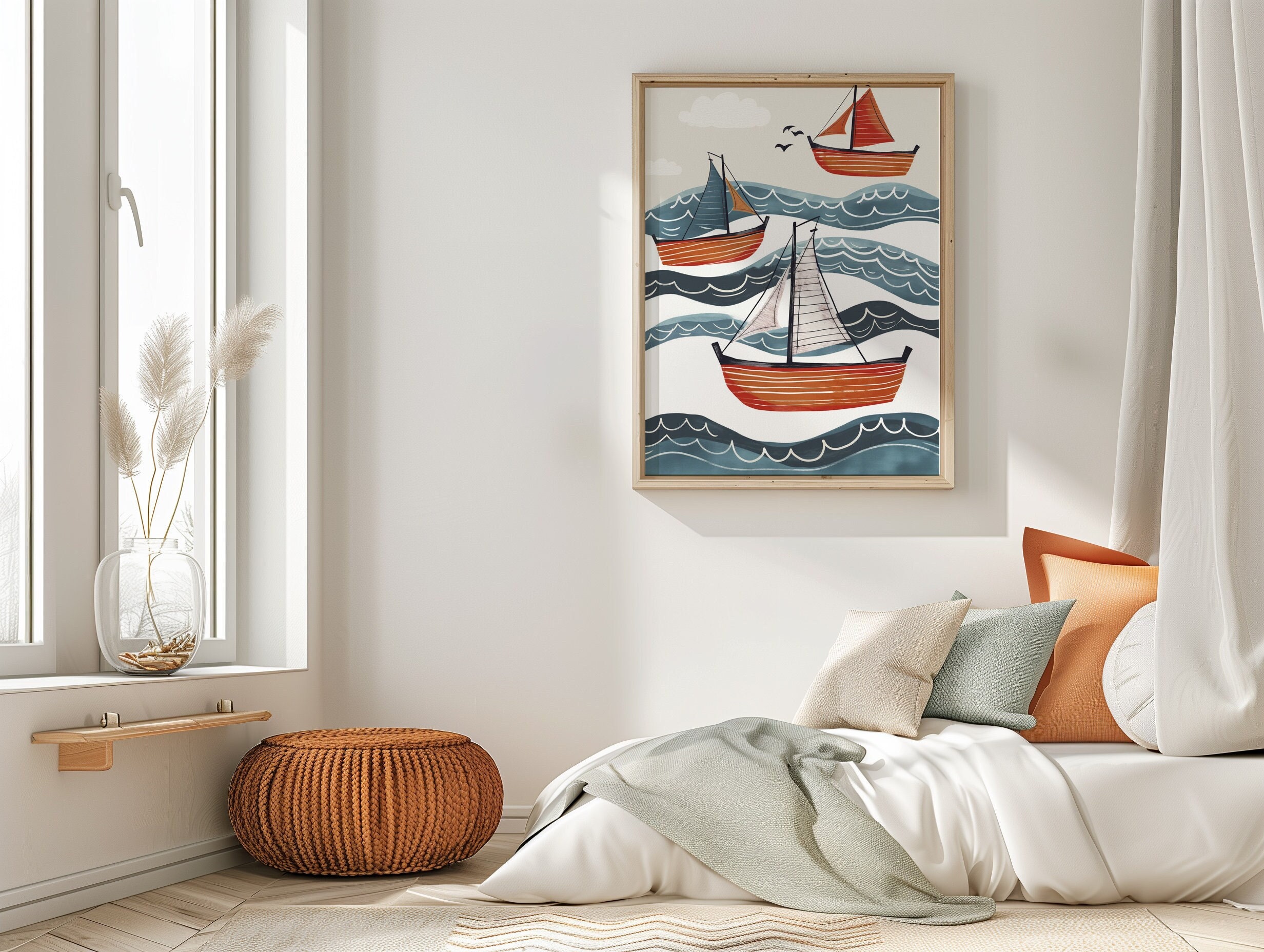 Sail Boat Art Boy Room Decor Kids Bathroom Art Nautical Theme Boy Room ...