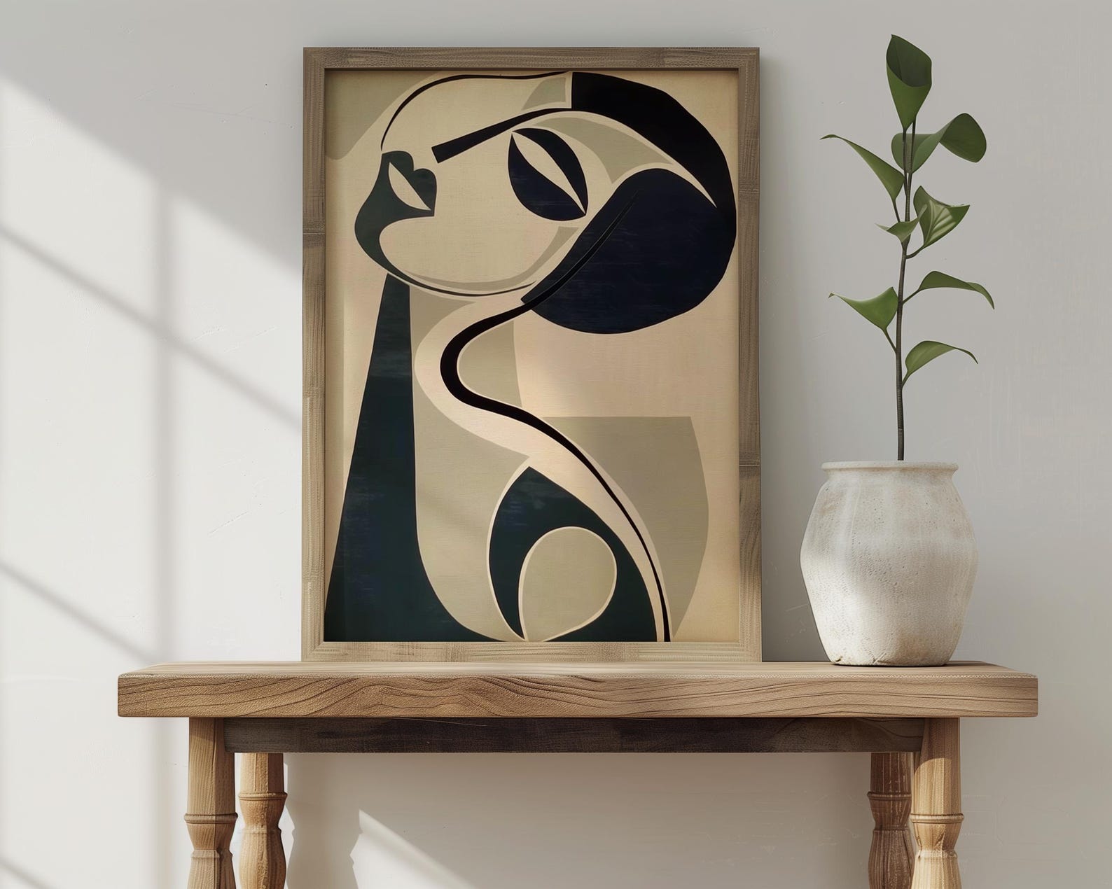 Abstract Art Poster Cubism Wall Art Women's Face Print Beige and Black ...
