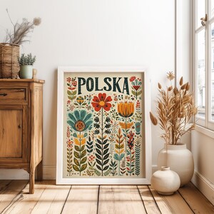 Polska Folk Art Poster Vintage Polish Floral Wall Art Print Retro ...