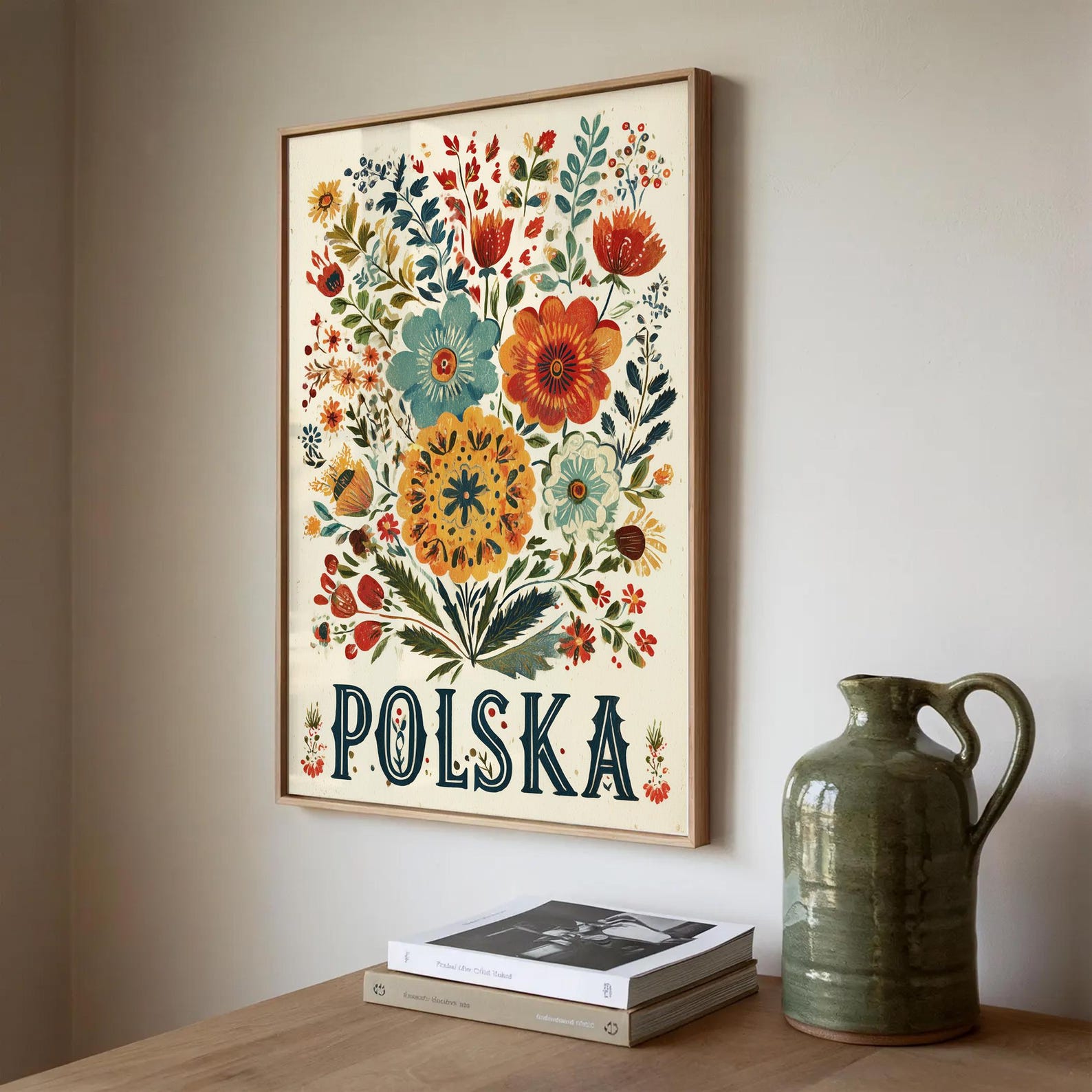 Polska Folk Art Poster Vintage Polish Floral Wall Art Print Retro ...