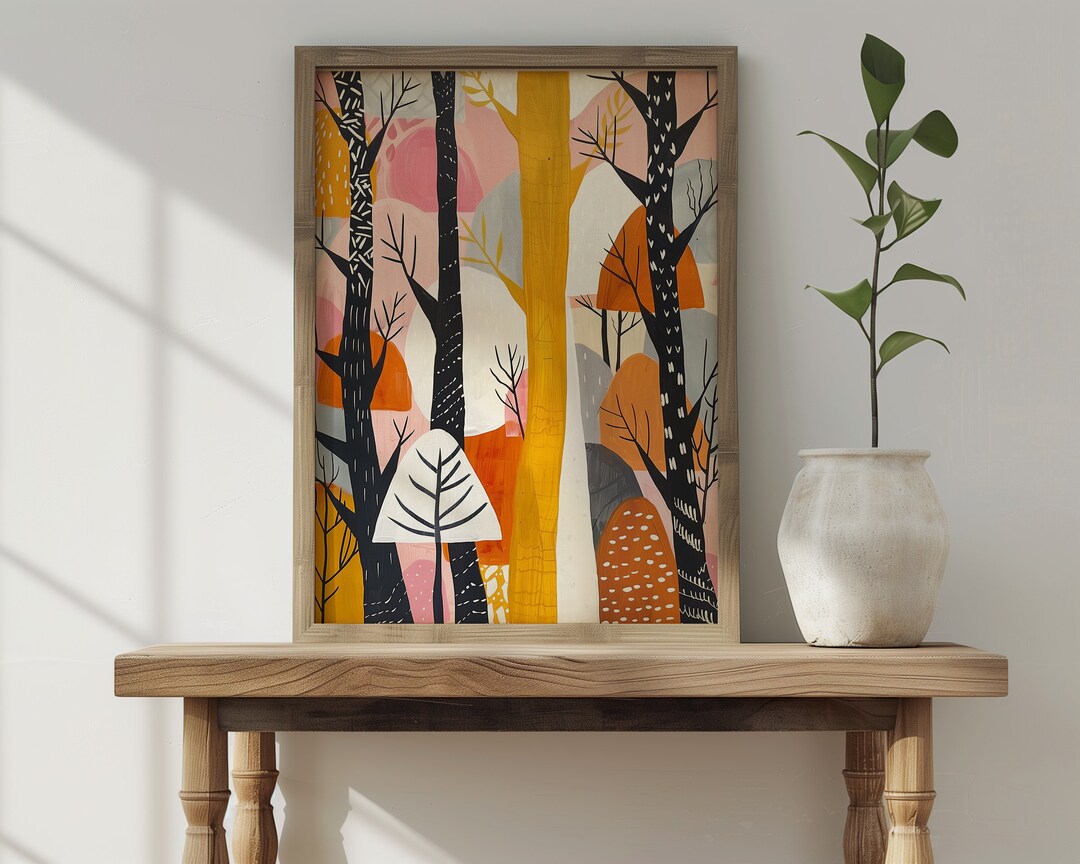 Scandinavian Tree Art Abstract Forest Print Maximalist Forest Wall Art ...