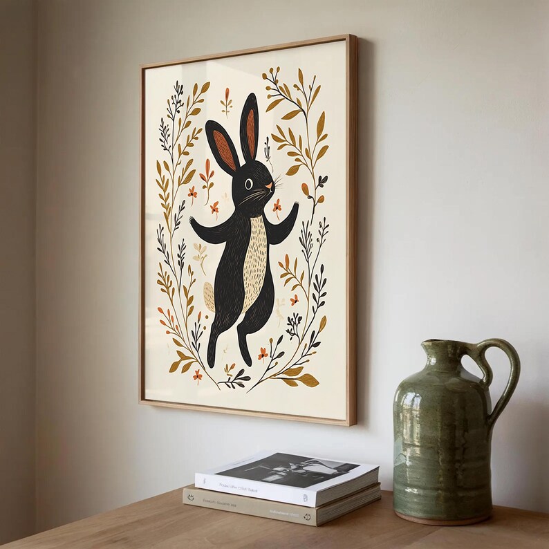 Rabbit Folk Art Print Hare Illustration Easter Bunny Wall Art Easter ...