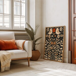 Scandinavian Art Norwegian Folk Art Floral Bird Print Nordic Wall Art ...