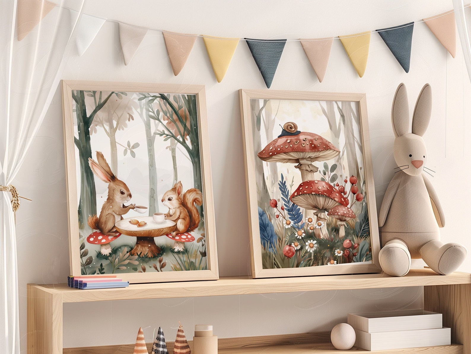 Woodland Animal Tea Party Animal Forest Prints Mushroom Art Woodland ...