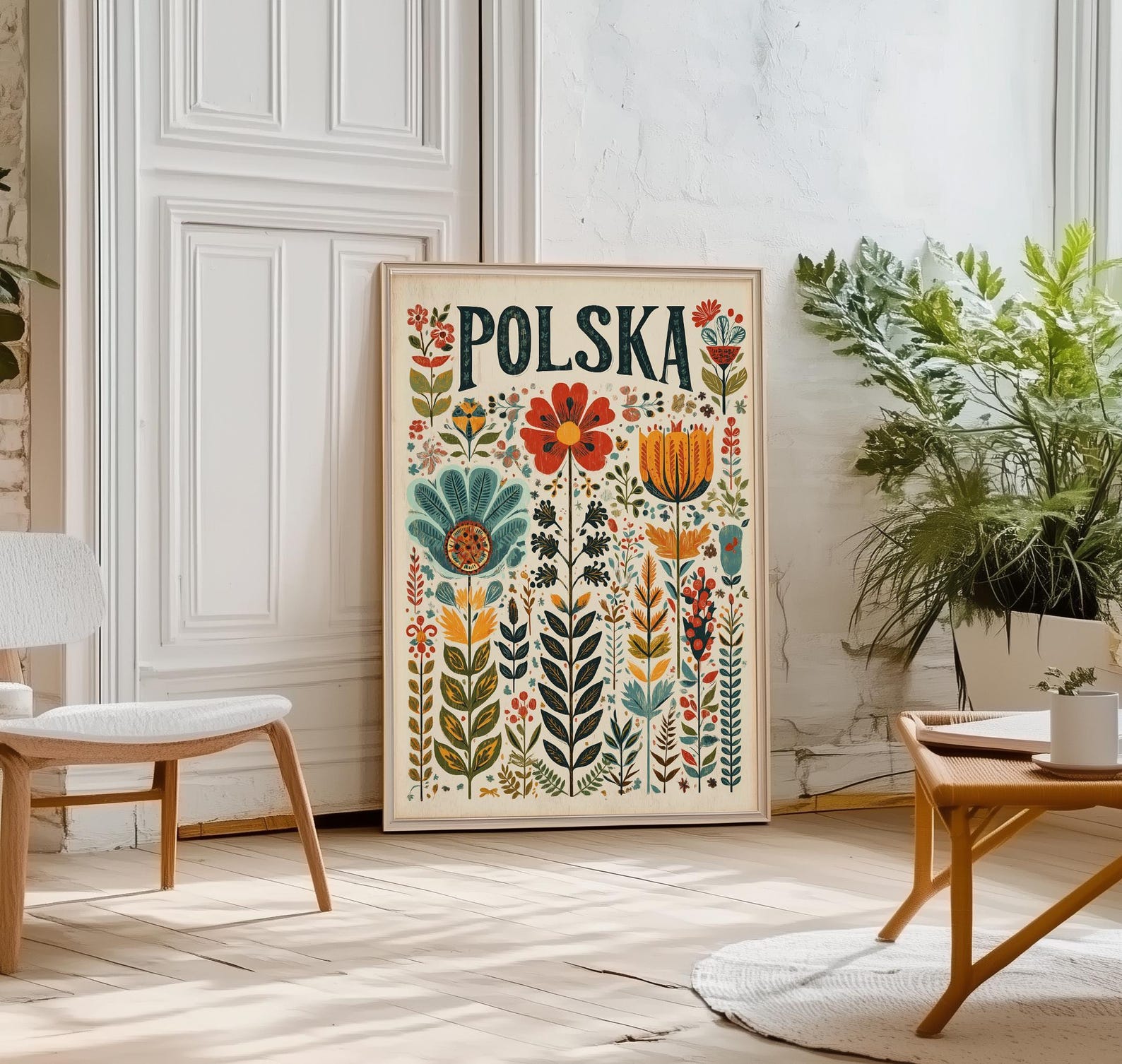 Polska Folk Art Poster Vintage Polish Floral Wall Art Print Retro ...