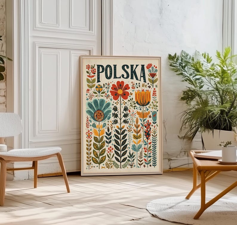 Polska Folk Art Poster Vintage Polish Floral Wall Art Print Retro ...