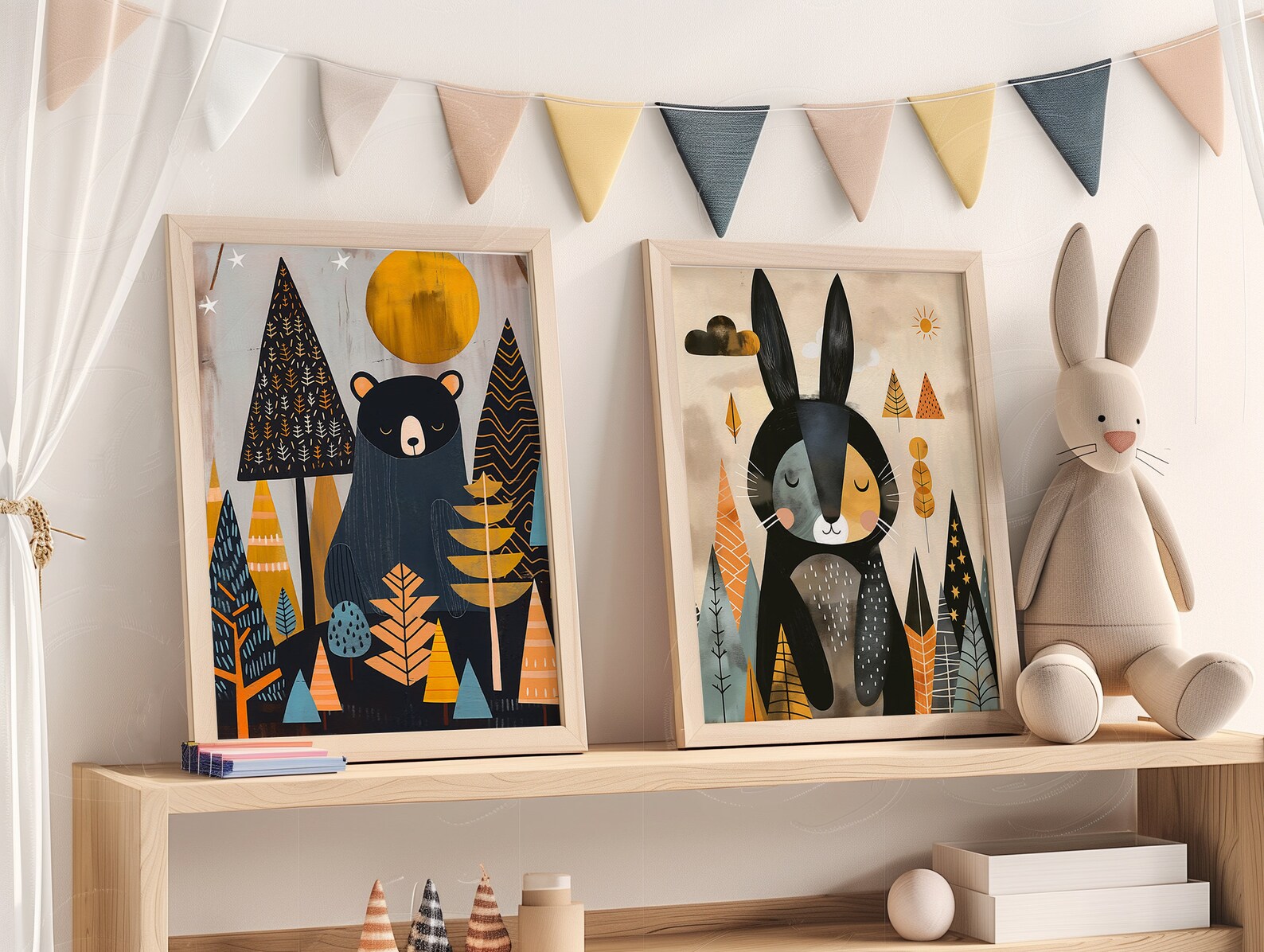 Woodland Animal Prints Set of 2 Nordic Style Nursery Woodland Kids ...
