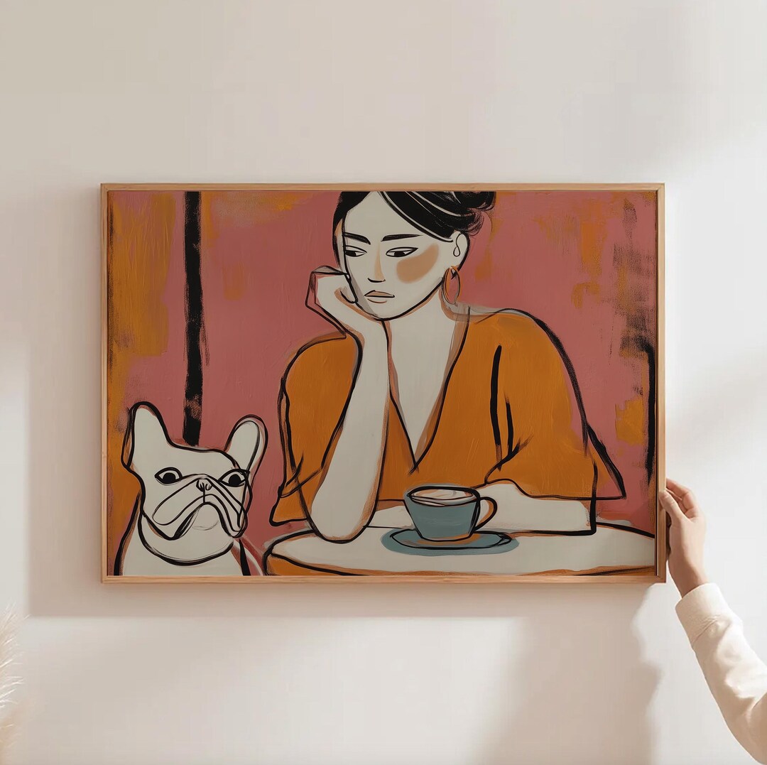 Contemporary People Art French Bulldog Print Modern Coffee Shop Wall ...