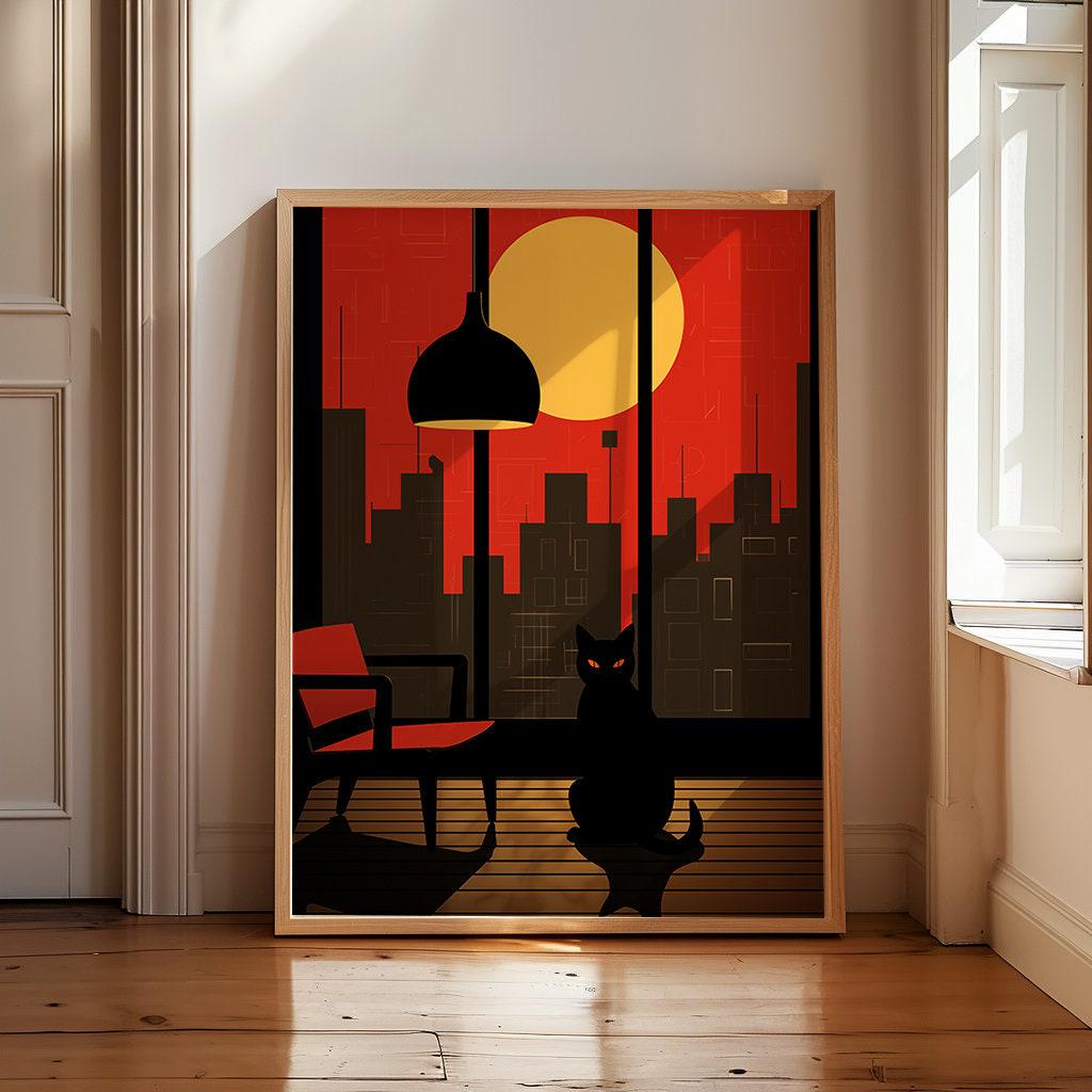 Modern Cat Art Black Cat Print Contemporary Cat Art Black Cat Wall Art ...