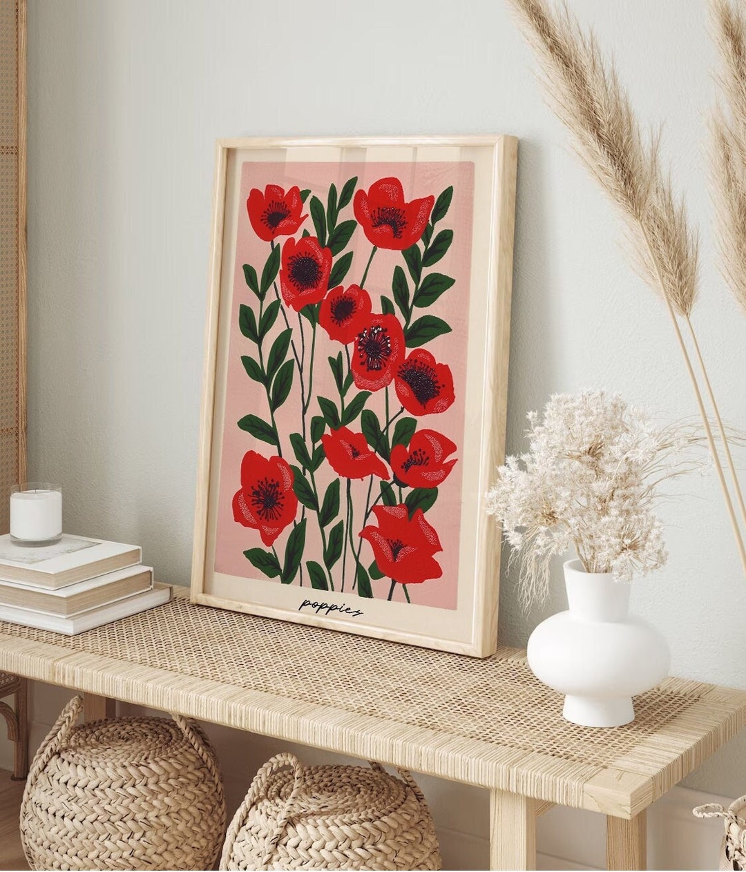 Poppy Art Vintage Botanical Poster Minimalist Wall Art Abstract Poppy ...