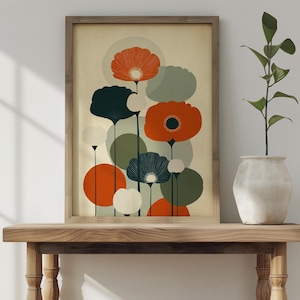 Abstract Botanical Print Retro Flower Art Mid Century Flower Poster ...