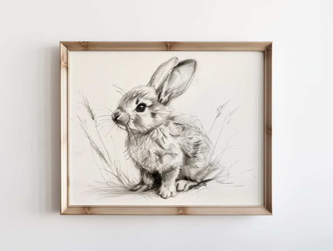 Vintage Bunny Nursery Art Rabbit Sketch Bunny Wall Art Bunny Drawing ...