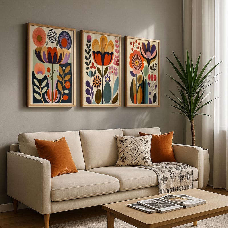 Folk Art Prints Set of 3 - Etsy