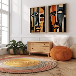 African Prints Africa Mask Wall Art Set of 2 African Painting ...