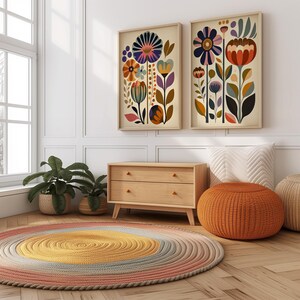 Scandinavian Wall Art Norwegian Folk Decor Floral Print Set of 2 Nordic ...