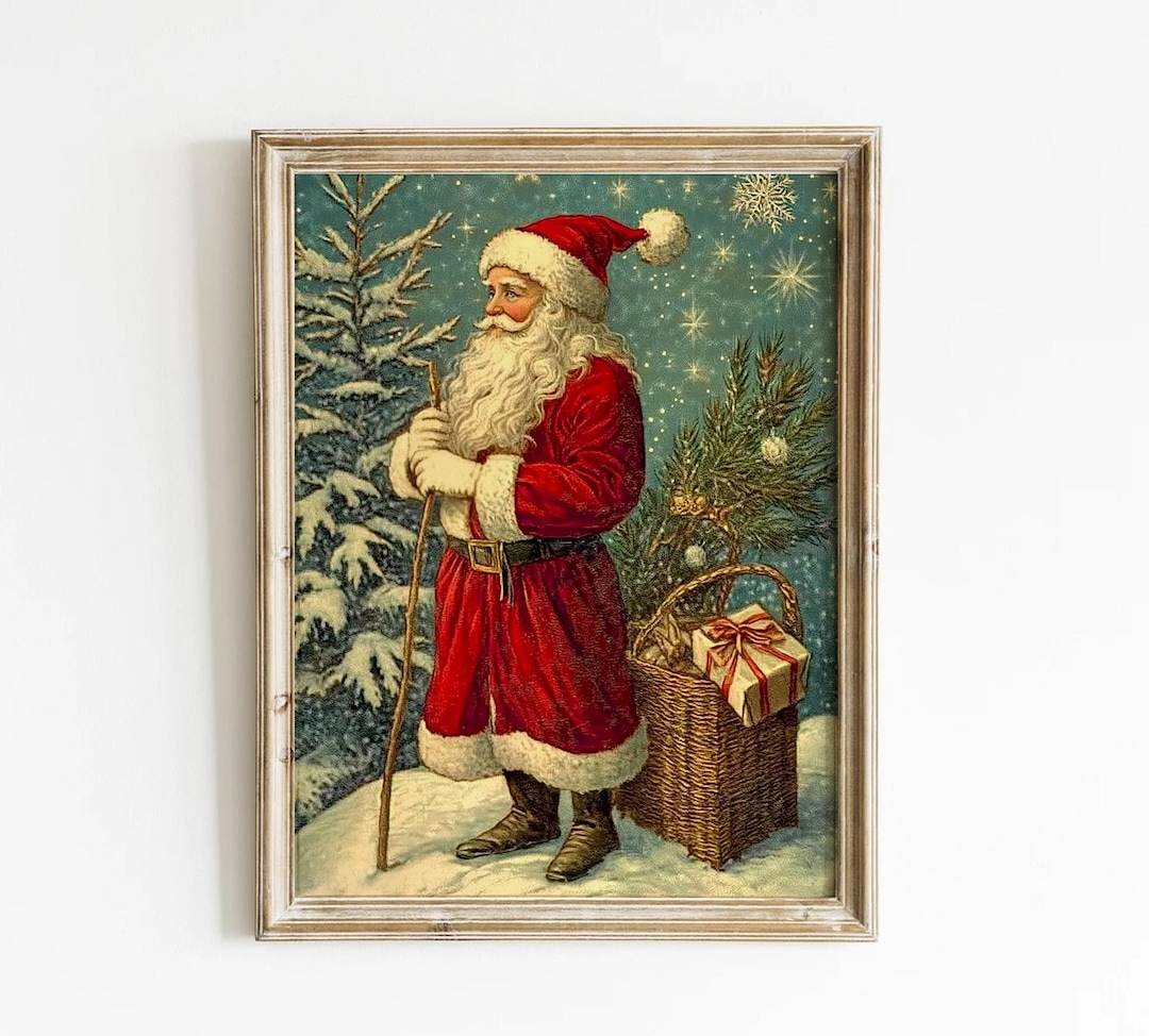 Retro Santa Christmas Poster Wall Art Printable Santa Claus Art ...