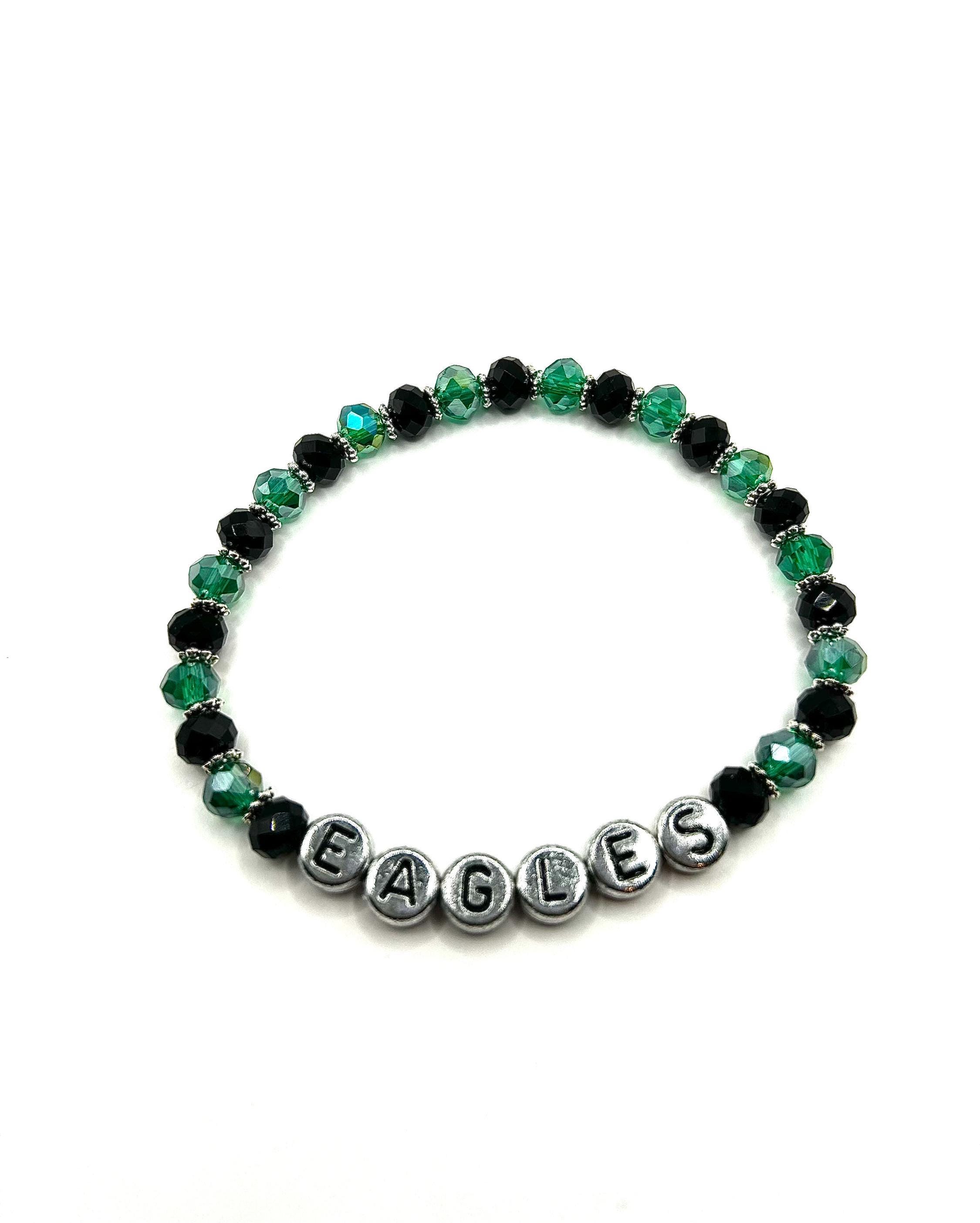 Philadelphia Eagles Football Inspired Silver Letter Bracelet With Black ...