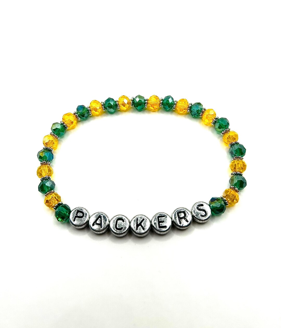 Green Bay Packers NFL Football Inspired Silver Letter Beaded Bracelet ...