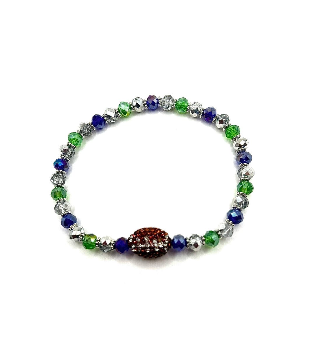 Seattle Seahawks Inspired Rhinestone Football Beaded Bracelet With Blue ...