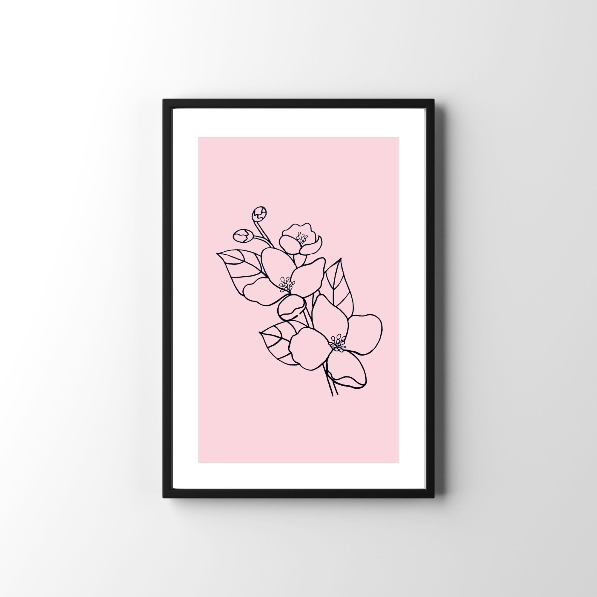 Aesthetic Flower Line Art | Light Pink Wall Art | Botanical Art ...
