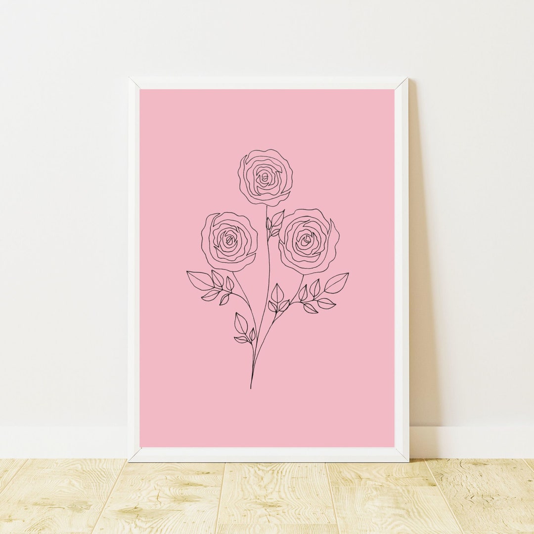 Pink Rose Line Art | Light Pink Wall Art | Botanical Art | Minimalistic ...