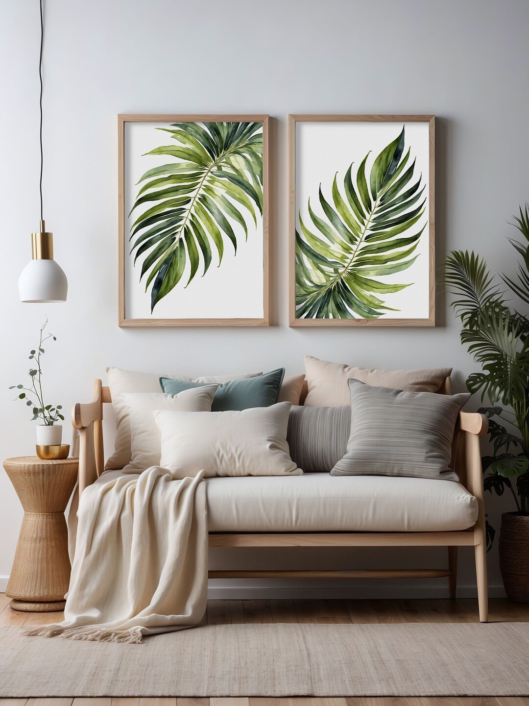 Set of 2 Tropical Palm Leaf Watercolor Art Print - Printable Green ...