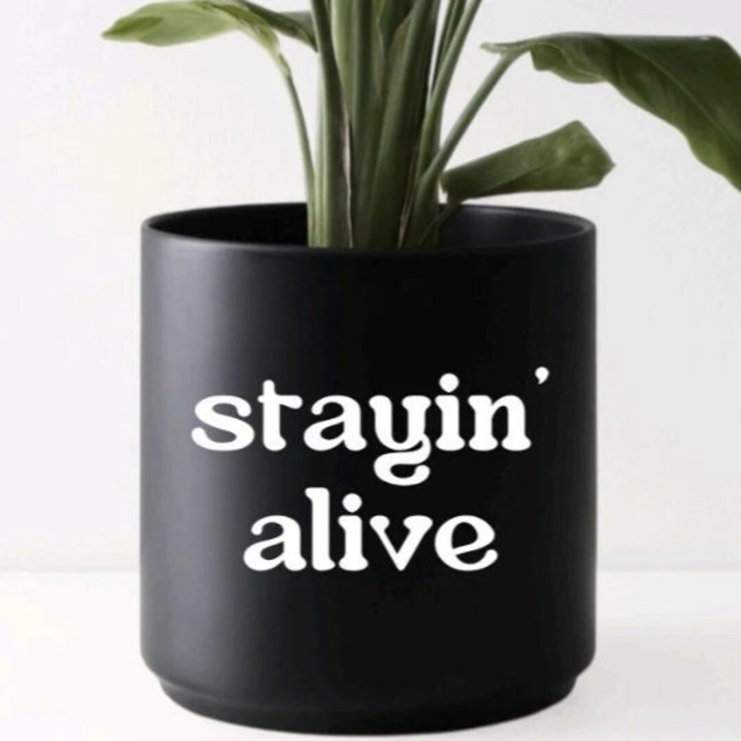 Stayin Alive Planter Decal, Cute Decals, Plant Gifts, Flower Pot, Plant ...