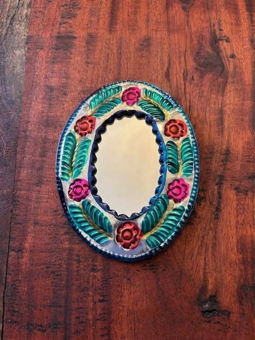 Small Vintage Mexican Tin Mirror With Flowers 30253 - Etsy
