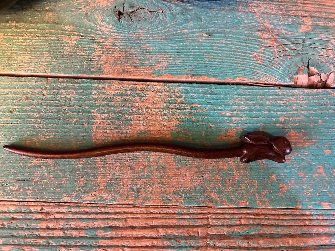 Long Hair Carved Wood Hair Pick Stick With Rabbit Focal 31627 - Etsy