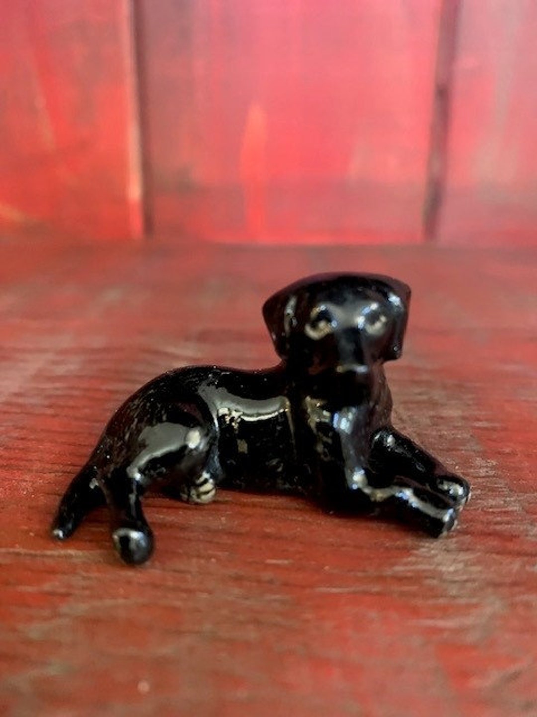 Hand-painted Miniature Porcelain Figure Black Labrador Retriever Dog ...