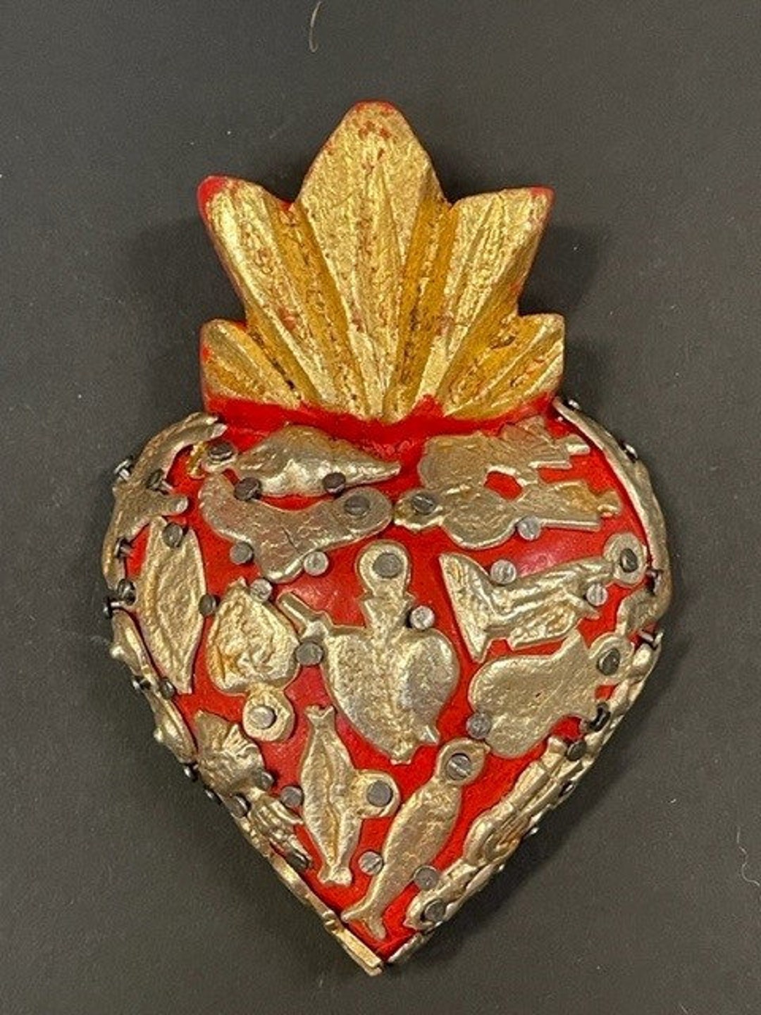 Hand-crafted Folk Art Flaming Red Heart With Milagros - Small - Etsy