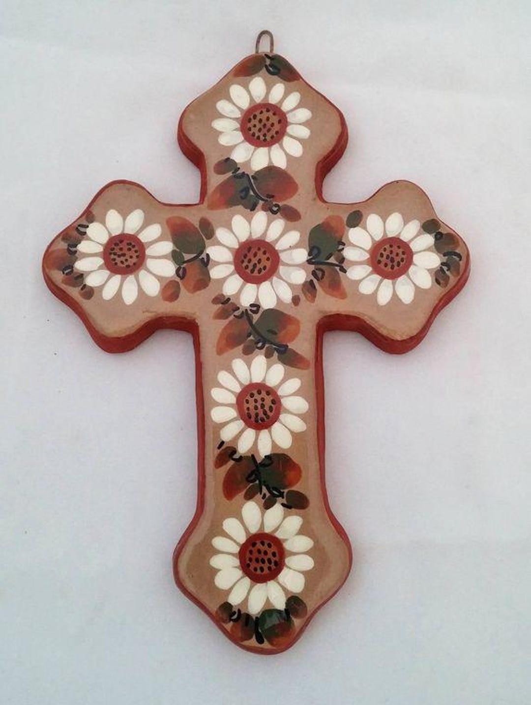 Hand-painted Terracotta Cross With Flowers and Berries 27159 - Etsy