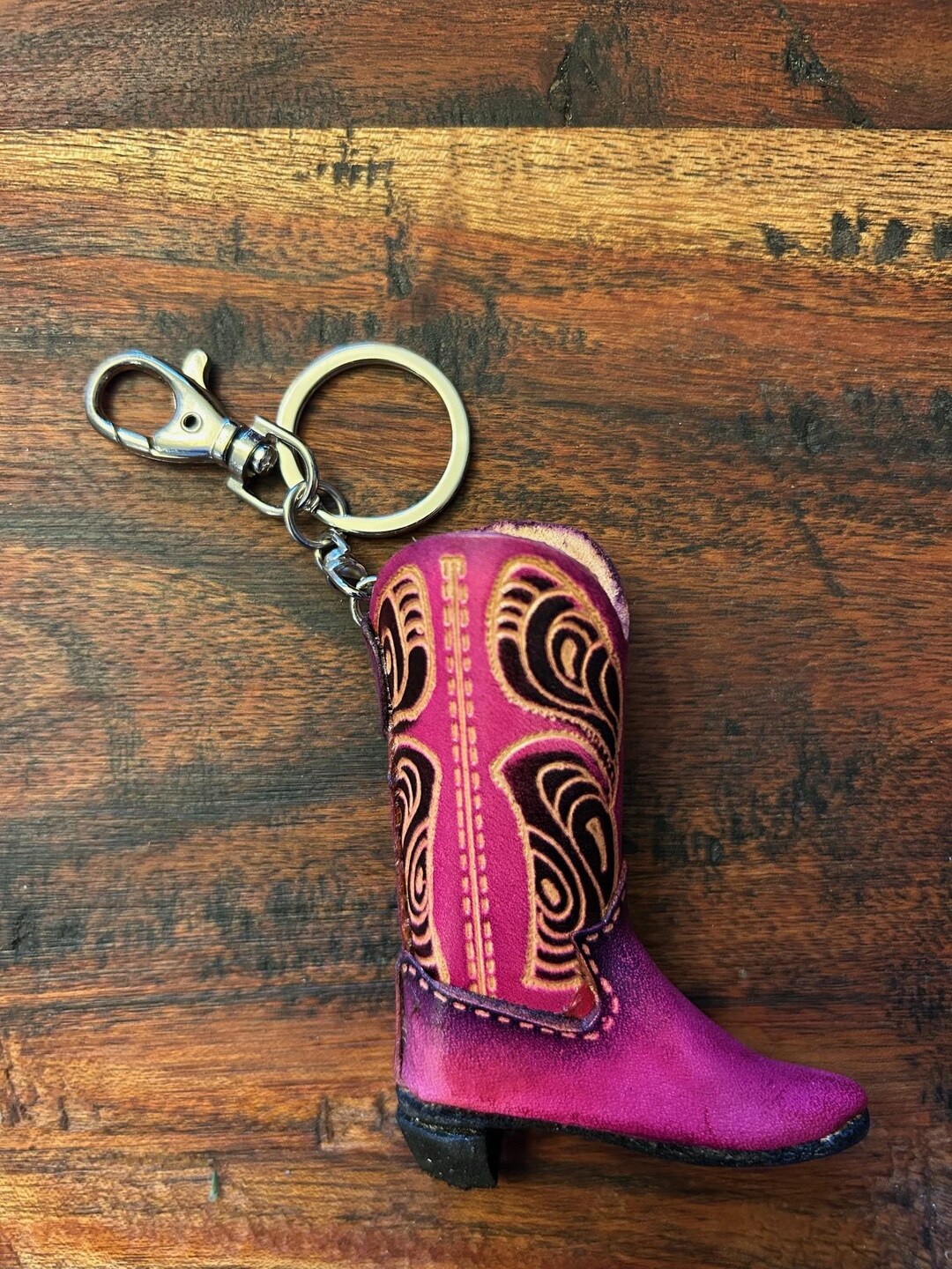 Bright Pink Cowboy Boot Leather Keyring Purse Fob Zipper Pull 31428 - Etsy
