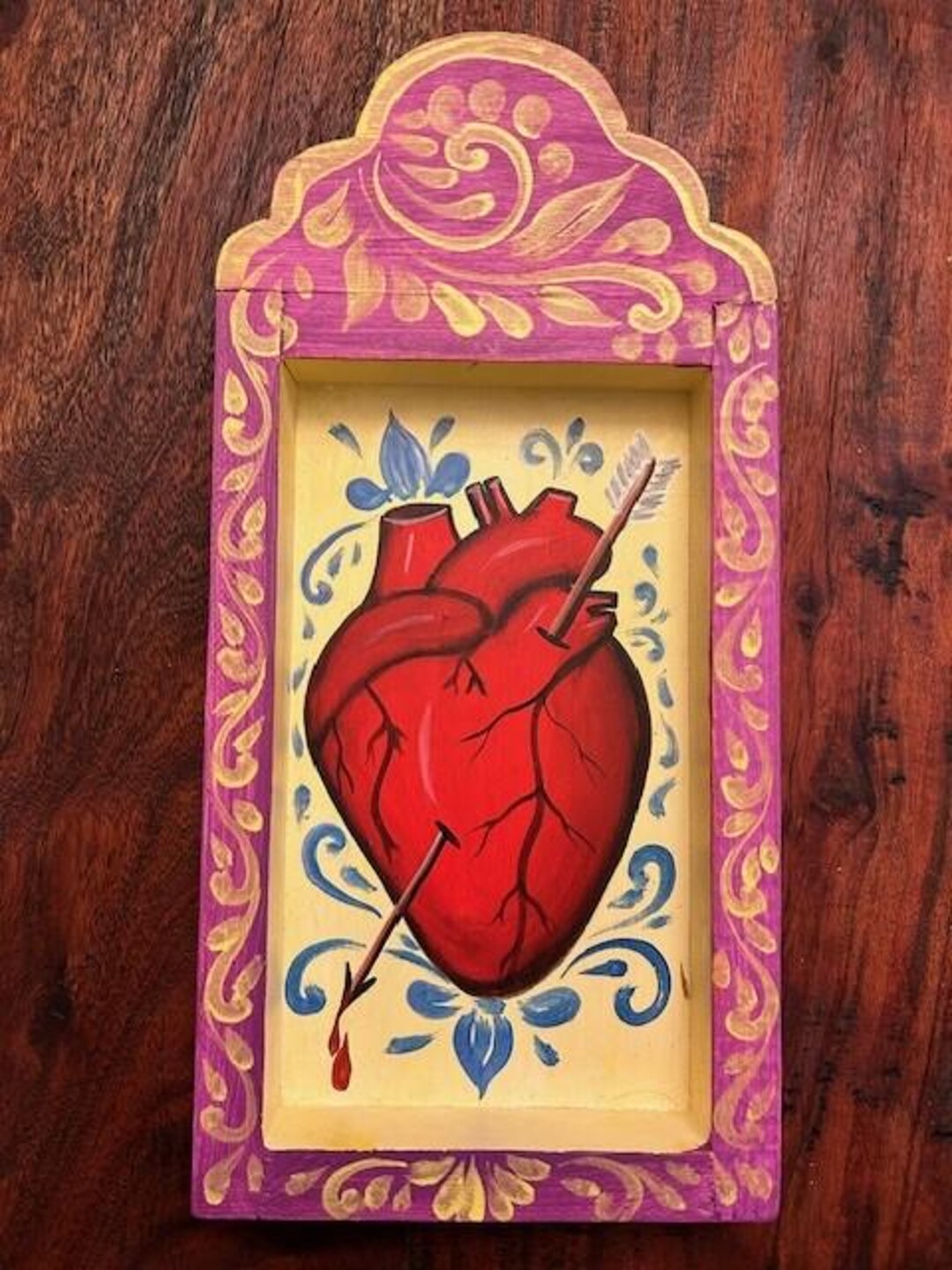Hand-carved/painted Secular Folk Art Retablo “A Pierced Heart” 29360 - Etsy