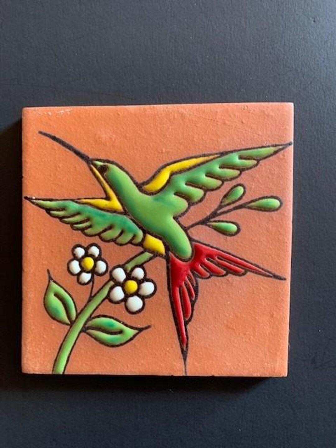 Folk Art Tile of a Hummingbird With Flower 25470 - Etsy