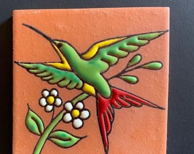Folk Art Tile of a Hummingbird With Flower 25470 - Etsy